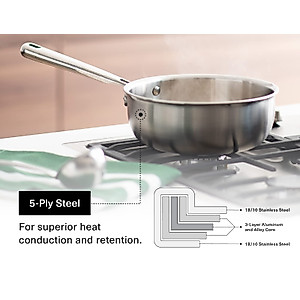 Misen Premium Saucier Pan with Lid & Stay Cool Handle - 5-Ply Stainless Steel Cookware - Gas, Electric & Induction Cooking, Thick Bottom, Nonstick Interior, Heats Evenly - 3 Quarts