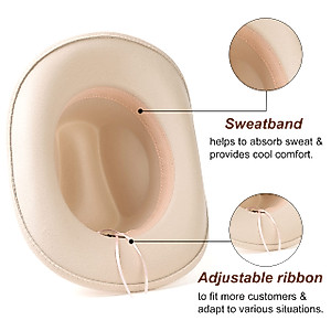 Lisianthus Men & Women's Felt Wide Brim Western Cowboy Outdoor Fedora Hats with Belt A Shiny-Creamy