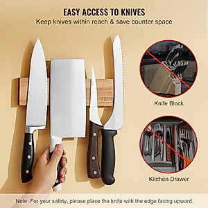 VEVOR Magnetic Knife Holder 10", Enhanced Strong Magnet, No Drilling Knife Strips Organizer for Wall, Multifunctional Storage Acacia Wood Knives Rack Kitchen Bar Knives Christmas Crafts Xmas Gift