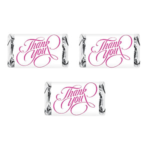 60 Modern Thank You Miniatures Candy Bar Wrapper in Pink, Adorable Stickers for Weddings, Bridal Shower Engagement Party Decorations, Favors, Party Supplies. Candy Not Included. Made in USA