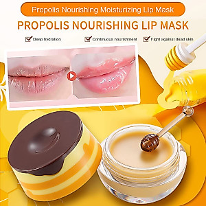 4PCS Strawberry & Honey Lip Balm, Vitamin E Moisturizing Propolis Sleeping Lip Mask, Effective Reduces Lip Lines Prevention Dry and Cracked Lip Scrubs Exfoliator Smoothing Dry Lip Care
