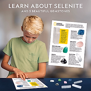 NATIONAL GEOGRAPHIC Selenite Crystal Set - 2 lbs of Bulk Selenite Wands & 5 Premium Crystals, Rose Quartz, Hematite, Aventurine, Blue Quartz, Raw Crystals, Gemstones