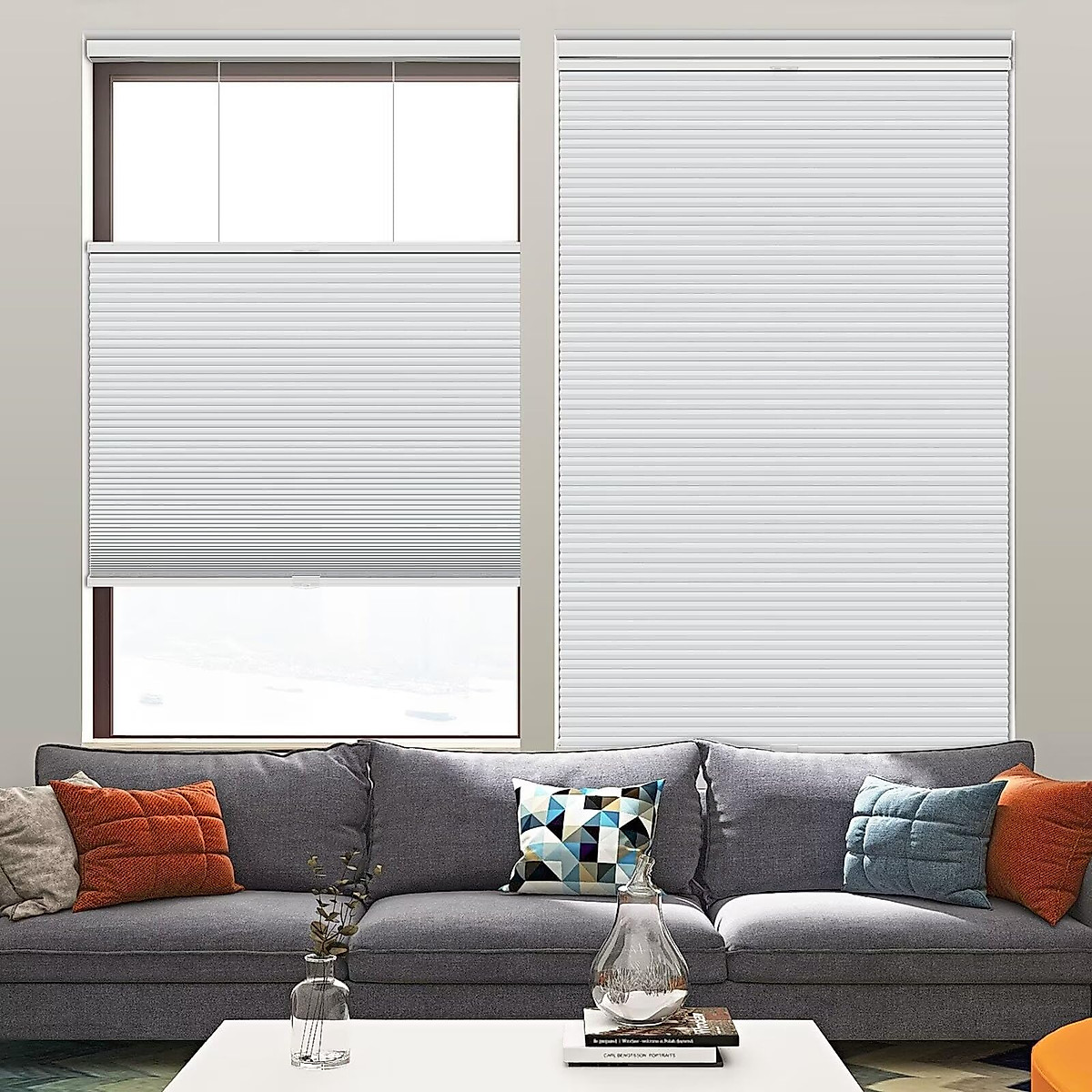 Changshade Blackout Cellular Shades Cordless, Top Down Bottom Up Blinds for Windows, 1.5" Single Cell Pleated Honeycomb Window Shades for Bedroom, Child Room,36" Width x72 Height,White
