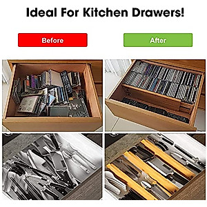 ANTOWIN Bamboo Drawer Dividers Organizers 16pcs, Expandable Drawer Separators Splitter, 17-22 inches Long Adjustable Spring-loaded Organizer for Large Utensil, Clothes, Tools Drawers (8+8)