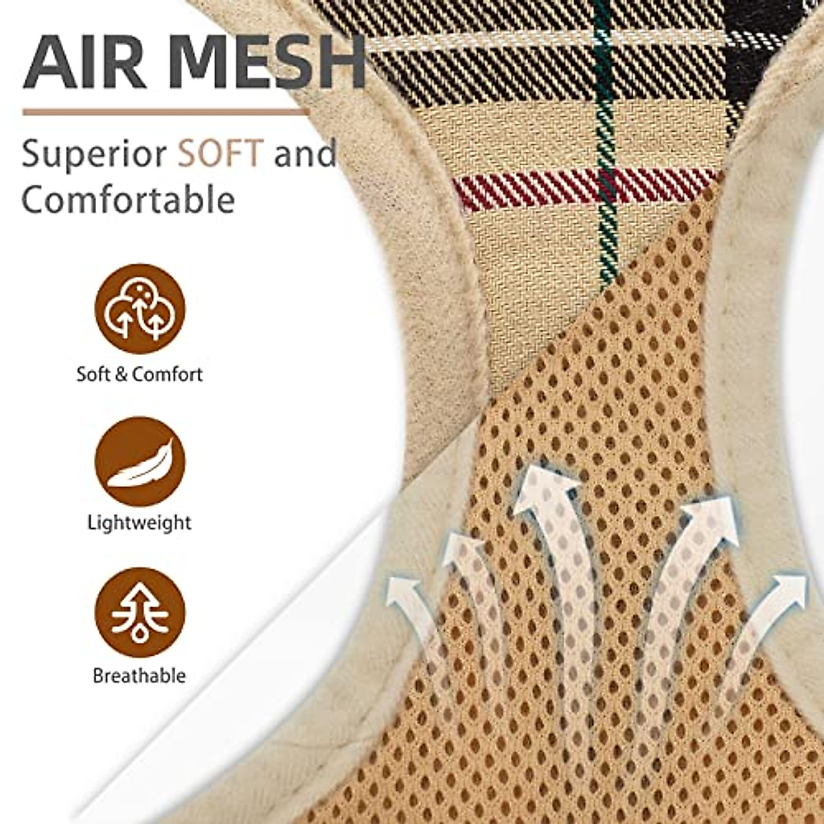 PUPTECK Soft Mesh Dog Harness and Leash Set Pet Puppy Cat Comfort Padded Vest No Pull Harnesses, Beige, S