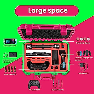 DEVASO Case for Nintendo Switch, Deluxe Hard Carry Case Waterproof Protective Portable Switch Protective Case Cover for Nintendo Switch Console and Other Accessories, Pink and green., Suitcase