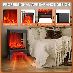 Electric Fireplace Stove, 1500W Wall Mountable Fireplace Heater Freestanding with 3-Sided View, 3D Flame Effect, Adjustable Brightness & Heating Mode, Overheat Protection, Thermostat(Upgraded)