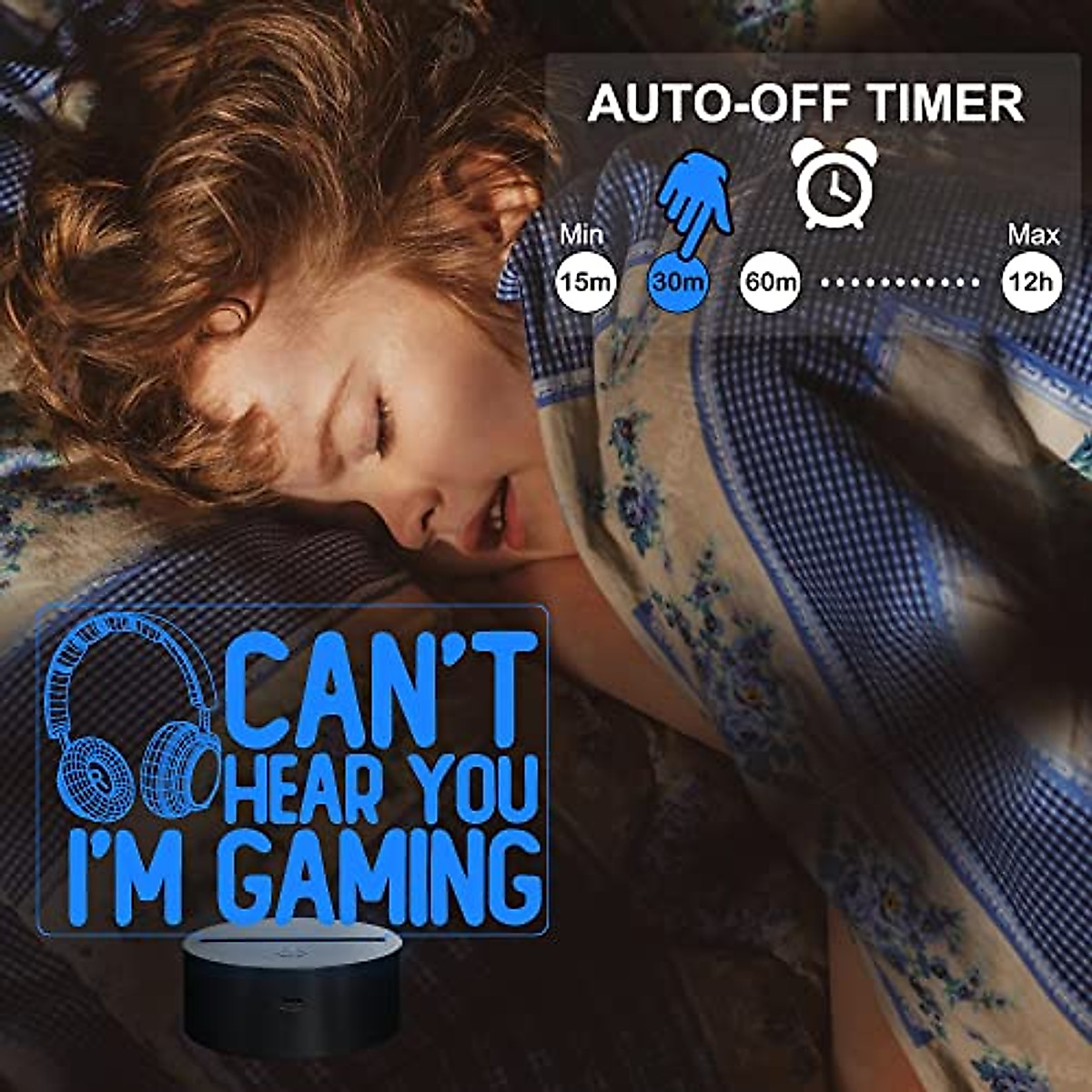 YuanDian Can't Hear You I'm Gaming Night Light, Headset Graphic Video Games Gamer Gift Funny 3D Illusion Lamp 16 Colors Changing Touch & Remote Control for Men Gamers Teenagers and Kids
