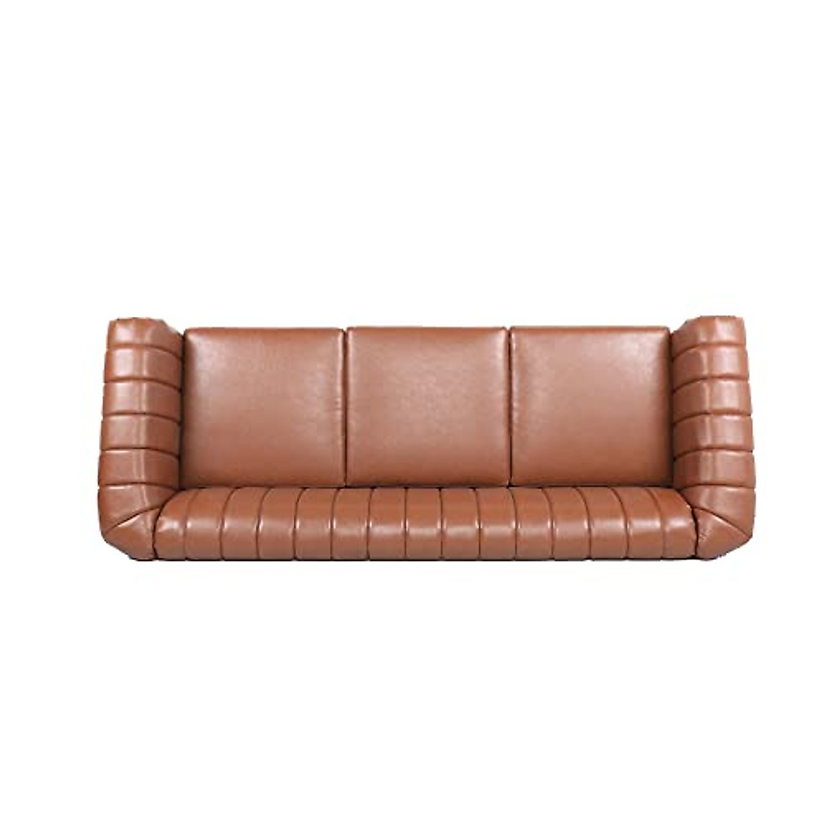 NewCosmos 83.46" Brown PU Rolled Arm Chesterfield Three Seater Sofa.