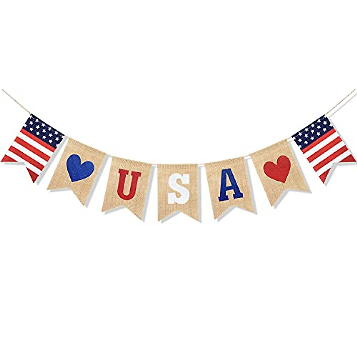 Uniwish USA Banner Burlap Bunting 4th of July Decorations American Independence Day Celebration Red White and Blue Theme Party Supplies