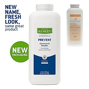 Medline Remedy Essentials Cornstarch Powder (14 oz Bottle), 12 Count, Fresh Scent, Talc Free, Shaker Top, Skin Care, Absorbs Sweat, Soothes, Reduces Friction & Chafing, For Adults, Feet, Groin