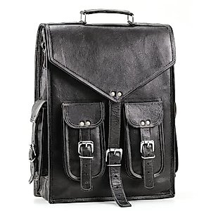 Handmade World Black Vintage Leather Backpack Laptop Messenger Bag Rucksack Sling for Men and Women (12" x 16")