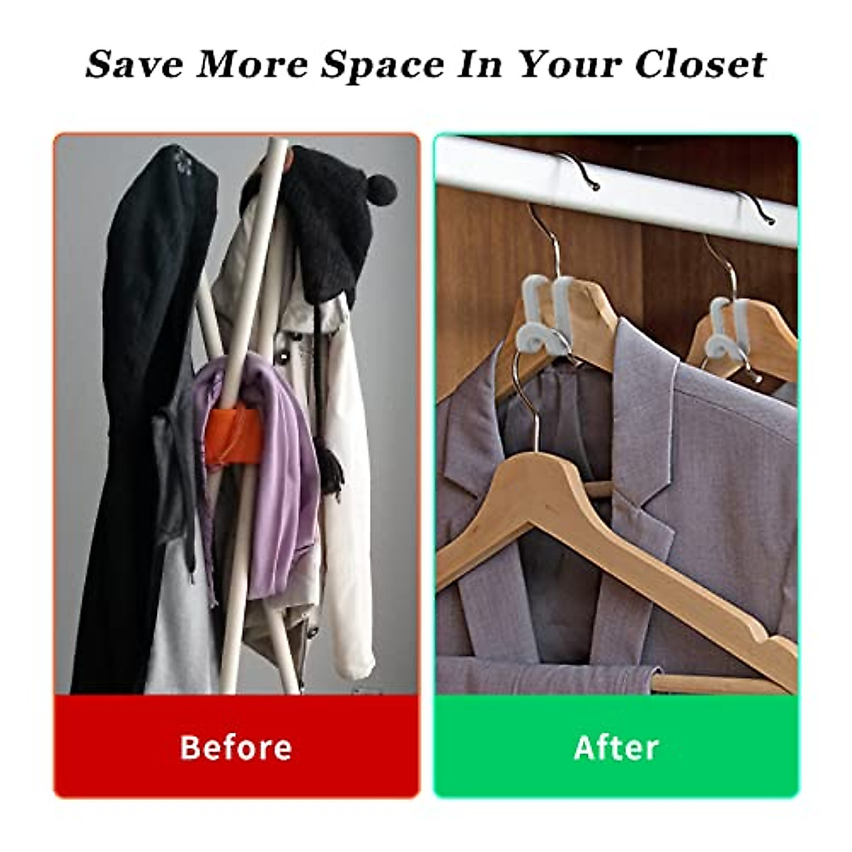 Biaungdo 50 Pcs Clothes Hanger Connector Hooks, Black Cascading Hanger Hooks Space Saving Plastic Hanger Extender Clips for Closet, Wooden Hanger, Velvet Hanger