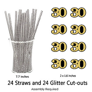 Happy 30th Birthday Straw Decor Gold Glitter Drinking Straw Cheers to 30 Years Thirty Birthday Party Decoration (24 PCS）