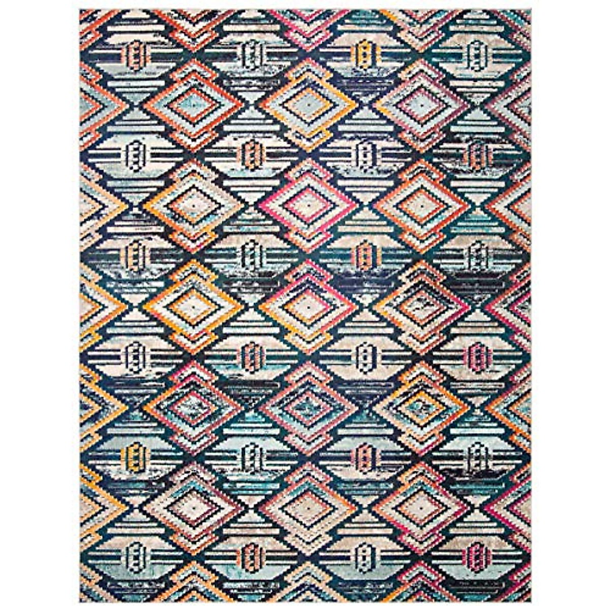 SAFAVIEH Madison Collection 10' x 14' Black / Orange MAD455Z Moroccan Boho Diamond Distressed Non-Shedding Living Room Bedroom Dining Home Office Area Rug