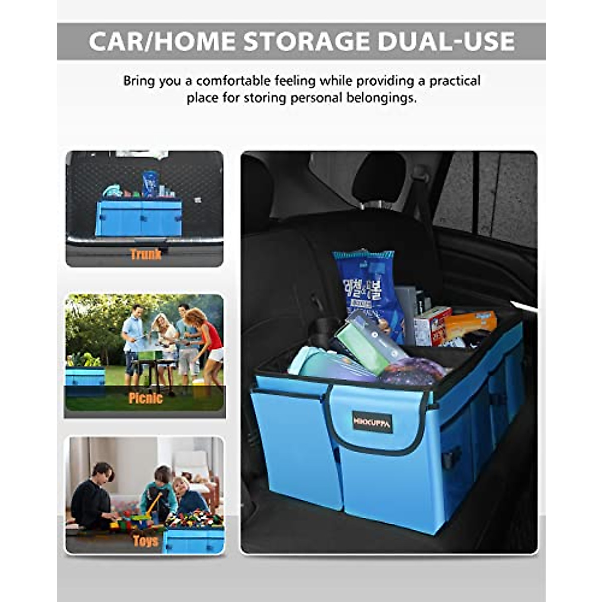 MIKKUPPA Car Trunk Organizer - Collapsible Trunk Organizer for Car Sturdy Trunk Storage Organizers Car Trunk Organizer with Lid, for SUV Truck Van with Adjustable Straps and Non Slip Bottom (Blue)