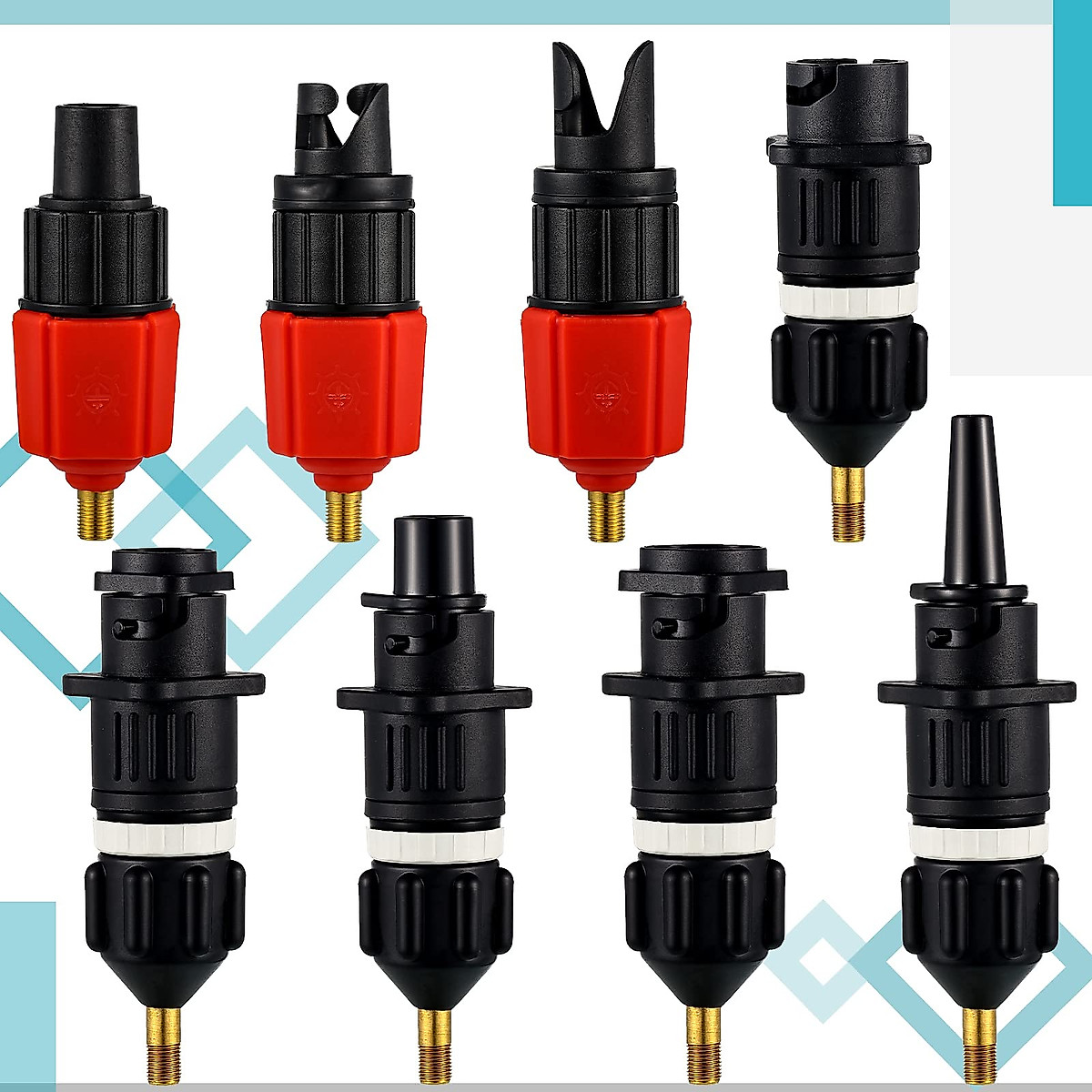 Treela Inflatable Pump Adaptor Air Pump Adapter Compatible with SUP Inflatable Car Air Compressor Valve Adapter with 9 Air Valve Nozzle for Paddle Board Inflatable Boat (Classic,Black, Red, Gold)