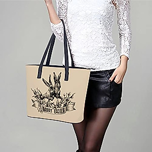 Womens Handbag Sketch Easter Bunny Leather Tote Bag Top Handle Satchel Bags For Lady