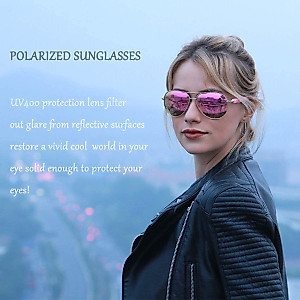 FONHCOO Polarized Sunglasses for Women Men, Oversized Aviator Sunglasses Metal Frame UV400 Protection(Pink)