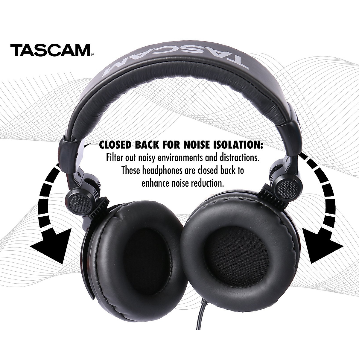 Tascam TH-03 Studio Headphones – Closed Back, Padded, Adjustable Pro Audio Headset with Gold Tip 1/8 inch to 1/4 inch Adaptor