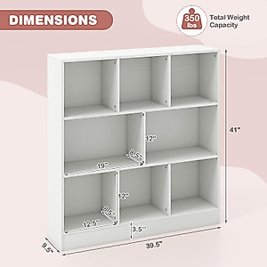 HONEY JOY Kids Toy Storage Organizer, 8-Section Wooden Floor Storage Cabinet, 41” Daycare Toy Chest, 3-Tier Kids Display Bookshelf for Classroom, Playroom & Nursery, Kindergarten (White)