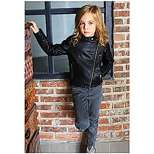 LJYH Girls Faux Leather Quilted Motorcycle Jackets Kids Spring Biker Coats Black 7/8yrs