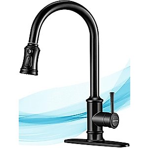 Kitchen Faucet-WaterSong Transitional Kitchen Faucet with Pull Down Sprayer, Kitchen Sink Faucet with Single Handle&Deck Plate, 3 Mode Kitchen Sprayer, RV kitchen Faucet, Easy Dishwashing, Matte Black