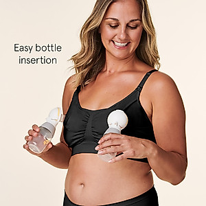 Bravado Designs Hands Free Pumping Bra & Nursing Bra 2-in-1 Seamless for Maternity & Breastfeeding, Black, Large