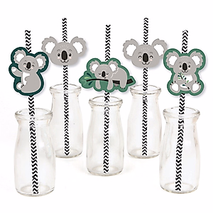 Big Dot of Happiness Koala Cutie - Paper Straw Decor - Bear Birthday Party and Baby Shower Striped Decorative Straws - Set of 24