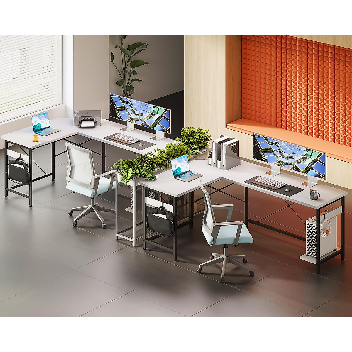 Coleshome 66" L Shaped Gaming Desk, L Shaped Desk, Computer Desk, Gaming Desk, Writing Desk, Home Office Desk, White