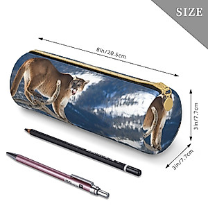 OUSIKA Panther Mountain Lion Round Pencil Bag Waterproof Leather Pen Case Makeup Bag Travel Toiletry Bag Organizer Case For Men Women