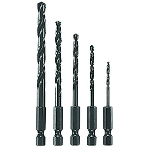 BOSCH BL5IM 5-Piece Assorted Set Black Oxide Metal Drill Bits Impact Tough with Impact-Rated Hex Shank for Applications in Steel, Copper, Aluminum, Brass, Oak, MDF, Pine, PVC and More