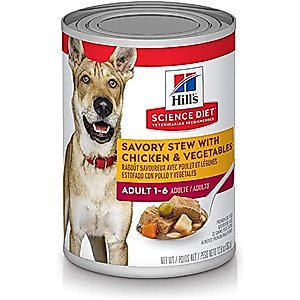 Hill's Science Diet Wet Dog Food, Adult 1-6, Savory Stew with Chicken & Vegetables, 12.8 oz. Cans, 12-Pack