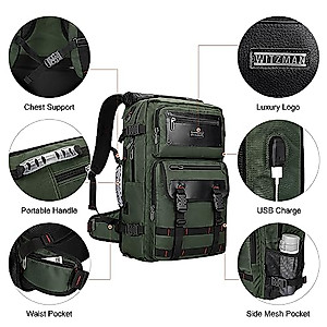 WITZMAN Carry On Travel Backpack for Men Duffle Bags Fit 17 Inch Laptop Airline Approved Laptop Backpack(B685 Army Green)
