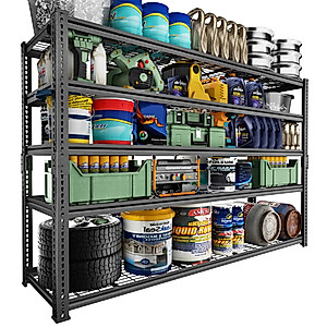 ROOMTEC Garage Shelving, 3300 LBS Capacity Storage Shelves Heavy Duty, 5 Tier Adjustable Metal Organizer Wire Rack, 60"L x 24"W x 78"H Utility Shelf Unit for Kitchen Pantry (1, 60" L x 24" W x 78" H)