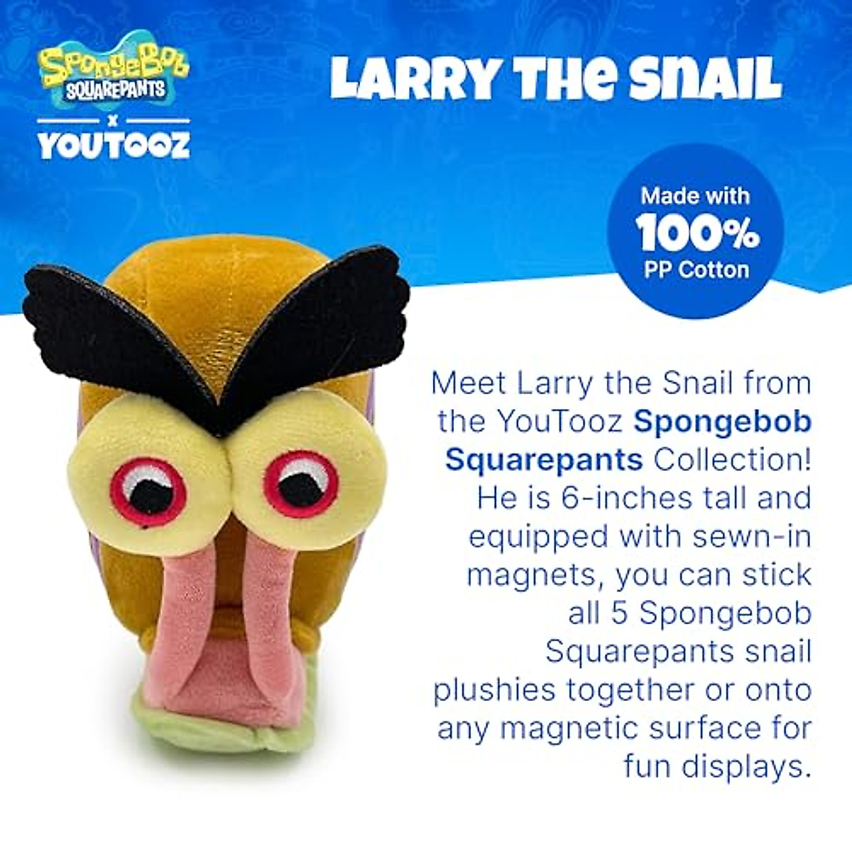 Youtooz Larry The Snail 6" Stickie Plush, Collectible Spongebob Squarepants Plushie