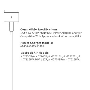 Mac Book Air Charger, AC 45W Magnetic T-Tip Power Adapter Charger Compatible with MacBook Air 11-inch/13-inch (2012-2017)