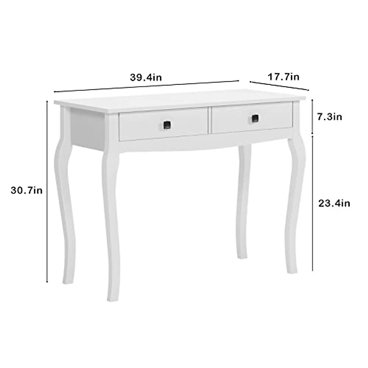 sogesfurniture White Vanity Desk with 2 Drawers, Home Office Desk Vintage Makeup Vanity Table, Curved Legs Writing Desk, Entryway Console Table for Bedroom, Entryway, Home Office