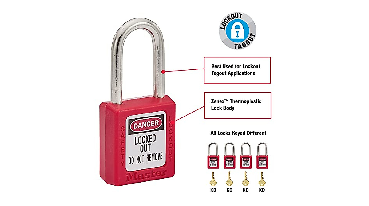Master Lock 410RED Lockout Safety Padlock | OSHA Compliant Security
