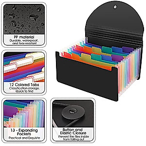 CASAON A6 Black Plastic File Folder with 13 Pockets for Storage and Organization