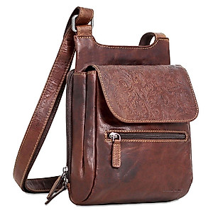Jack Georges Women's Voyager Floral Slim Crossbody in Buffalo Leather #FL831 (Brown)