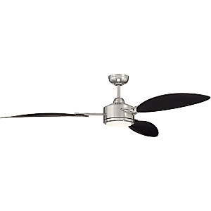 Craftmade JOU64BNK3 Journey Modern 64" Indoor/Outdoor Damp Location Large Ceiling Fan with LED Lights & Remote/WiFi, 3 Black Walnut ABS Blades, DC Motor, Brushed Polished Nickel