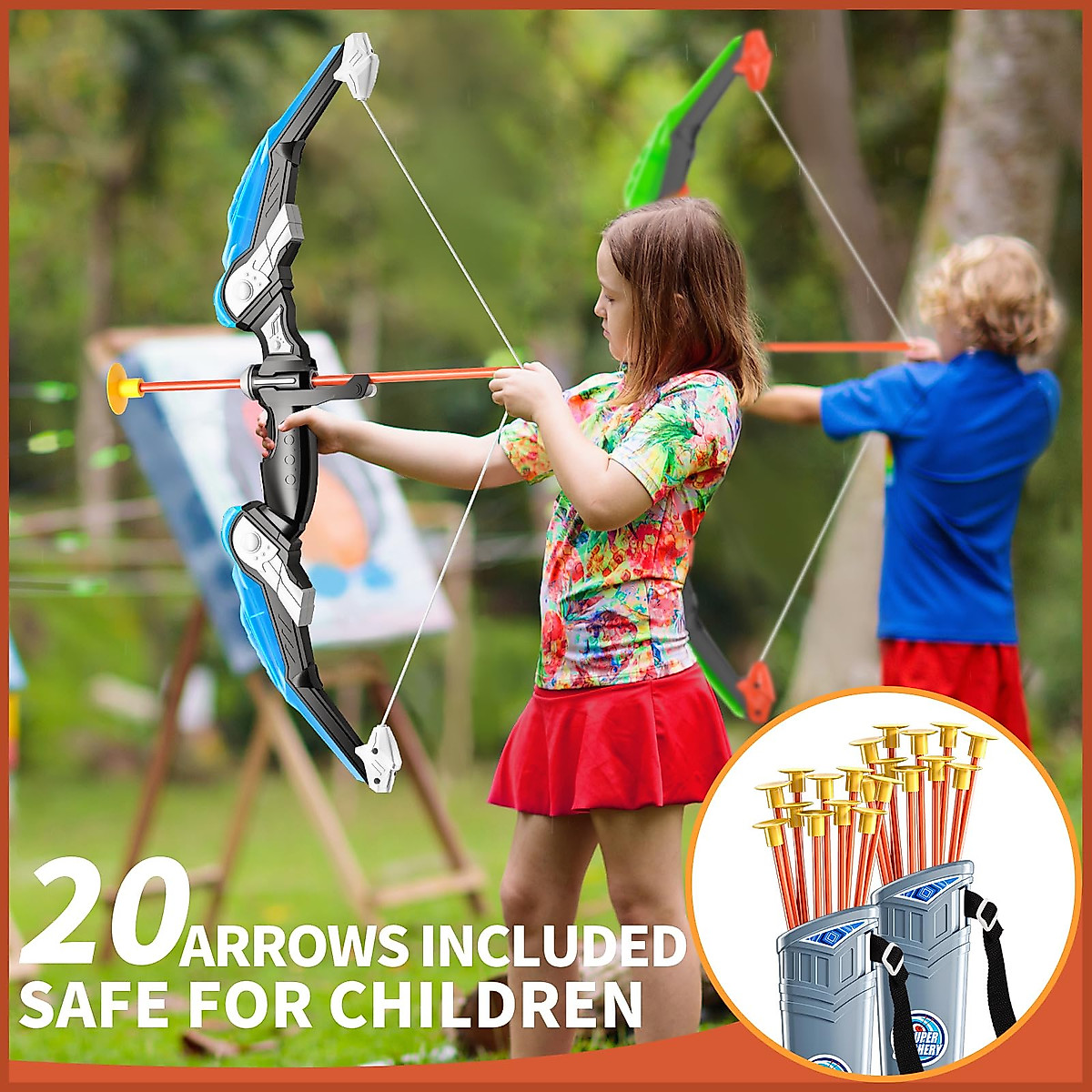 2 Pack Set Bow and Arrow Archery Toy for Kids, LED Light Up with 20 Suction Cup Arrows Target & Quiver, Outdoor Toys Kids Boys Girls Ages 3-12 Years Old
