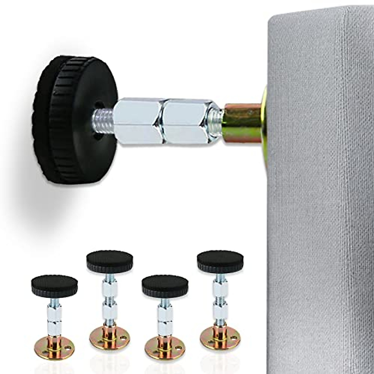 spasaling Headboard Stoppers, 4pcs Adjustable Bed Frame Anti-Shake Tool with Screw Couch Wall Spacer Headboard Stabilizer for Bedside Headboards, Cabinets, Loosening Sofas (1.18''-3.54'')