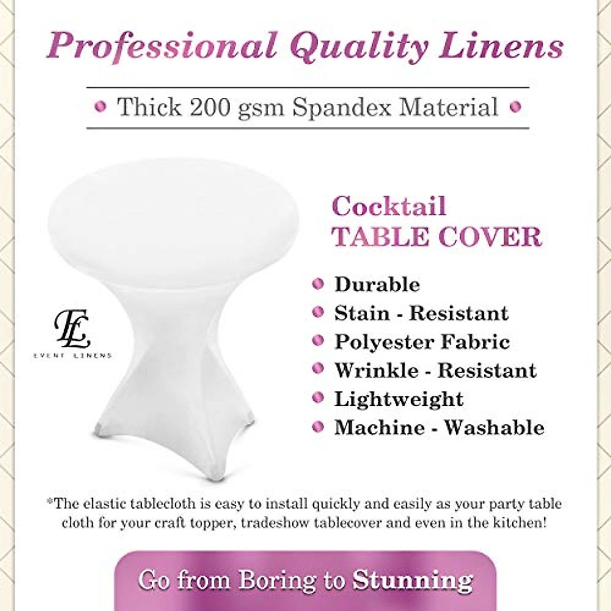 White Spandex Cocktail Table Cover - Fitted High Top Round Table Cloth - Round Tablecloth Covers for Bar Table Pub Table Round Kitchen Table High Top Table Bistro Table - Tables and Cocktails (2-Pack)