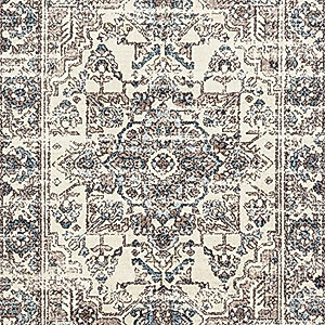 Maples Rugs Distressed Tapestry Vintage Non Slip Runner Rug For Hallway Entry Way Floor Carpet [Made in USA], 2'6 x 10, Neutral