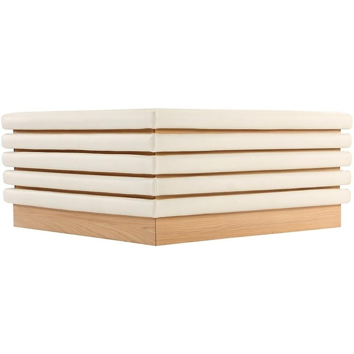 Meridian Furniture 210Cream-CT Rory Collection Modern | Contemporary Upholstered Coffee Table, Soft Cream Vegan Leather, Natural Finish Oak Veneer, Deep Channel Tufting, 39" W x 39" D x 16" H, Cream