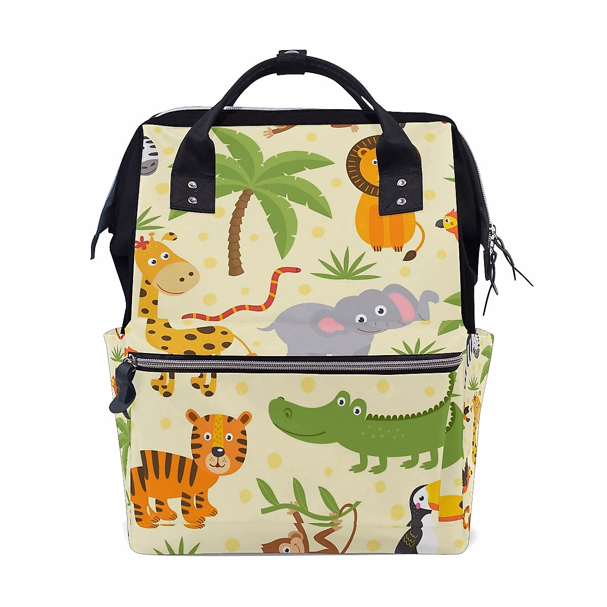 TropicalLife Jungle Cute Animal Diaper Backpack Large Capacity Baby Bags Multi-Function Zipper Casual Travel Backpacks for Mom Dad Unisex