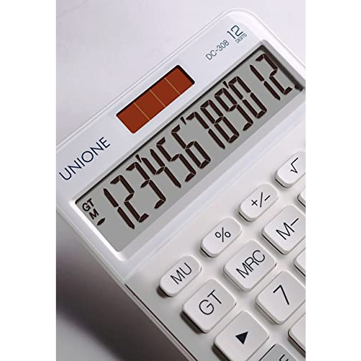 UNIONE Big Size Calculator with a Bright LCD, Dual Power Handheld Desktop. Color. Business, Office, High School 5×7in (WHITE)