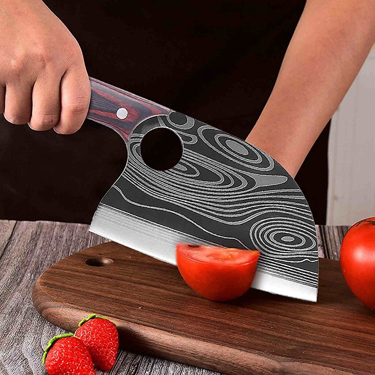 tatakook Butcher Knife for Meat Cutting,Hand Forged Viking Knife with Sheath,Caveman Knives Camping knife for Kitchen,Meat Cleaver Boning Knife